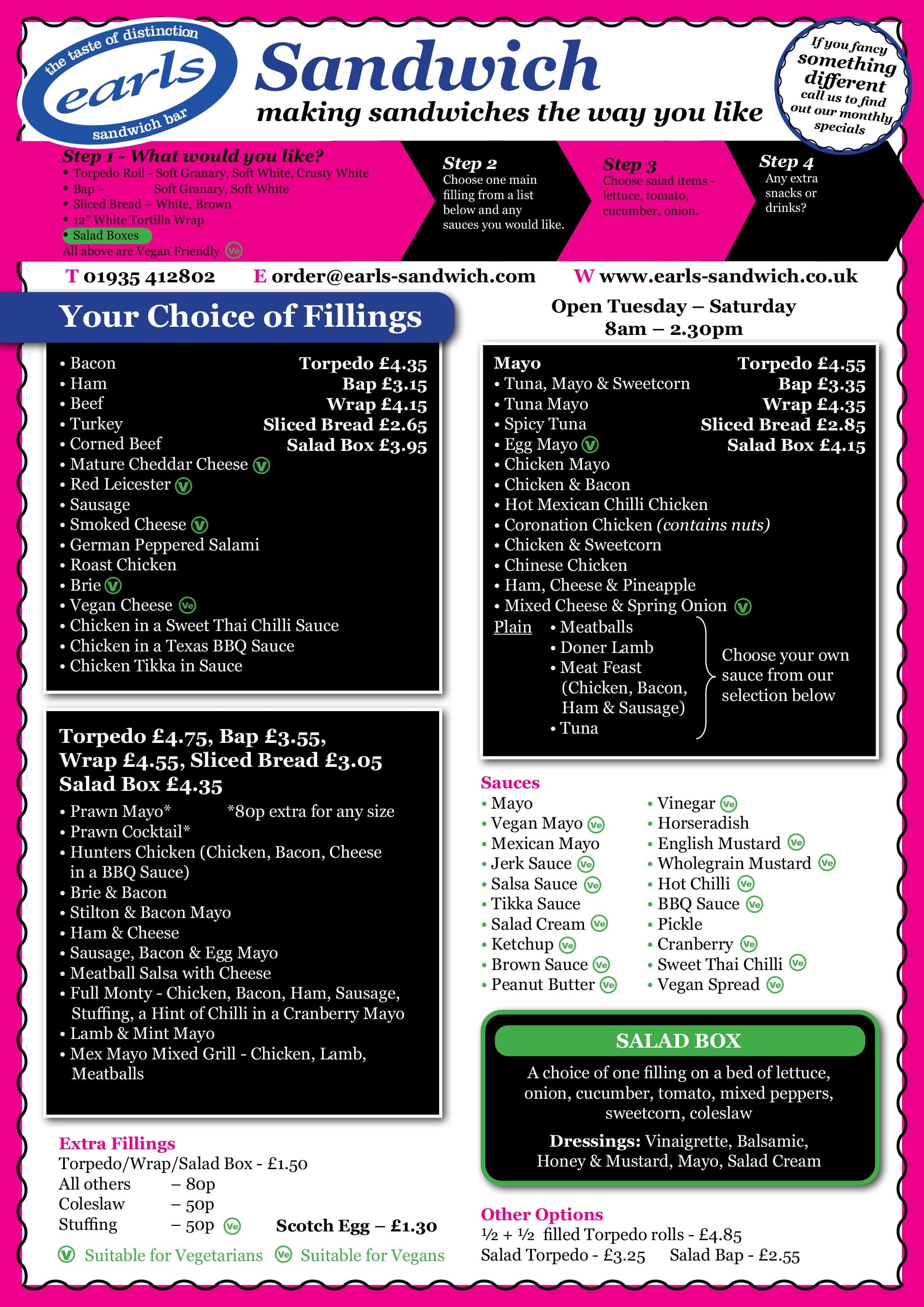 Menu Options | Earls Sandwich